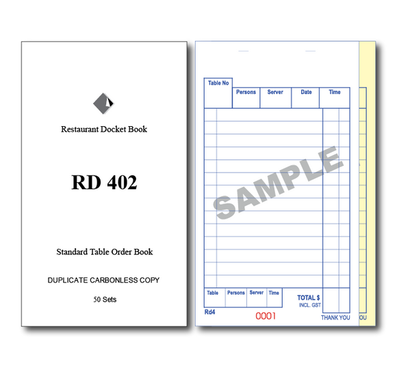 RD402 Standard Table Order Books Duplicate Pages x 50 Sets, 100 Books ...